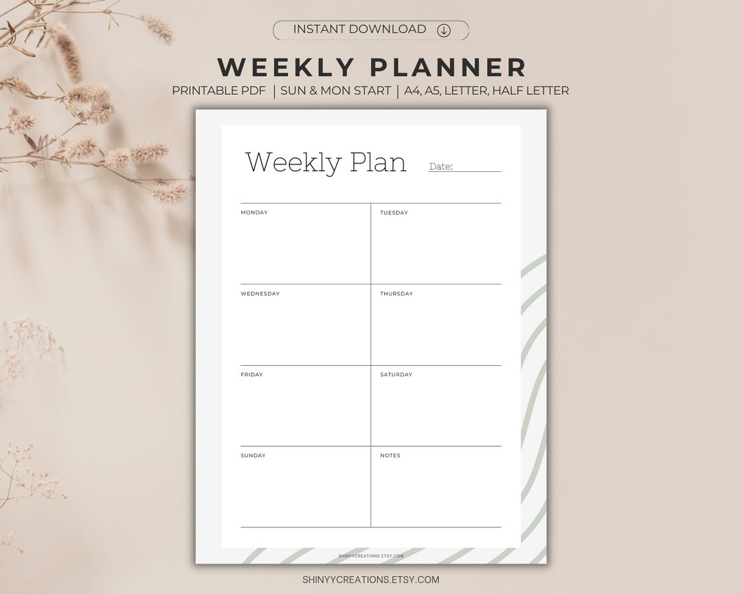 Weekly Planner Printable One Page, Weekly Planner Printable Template ...