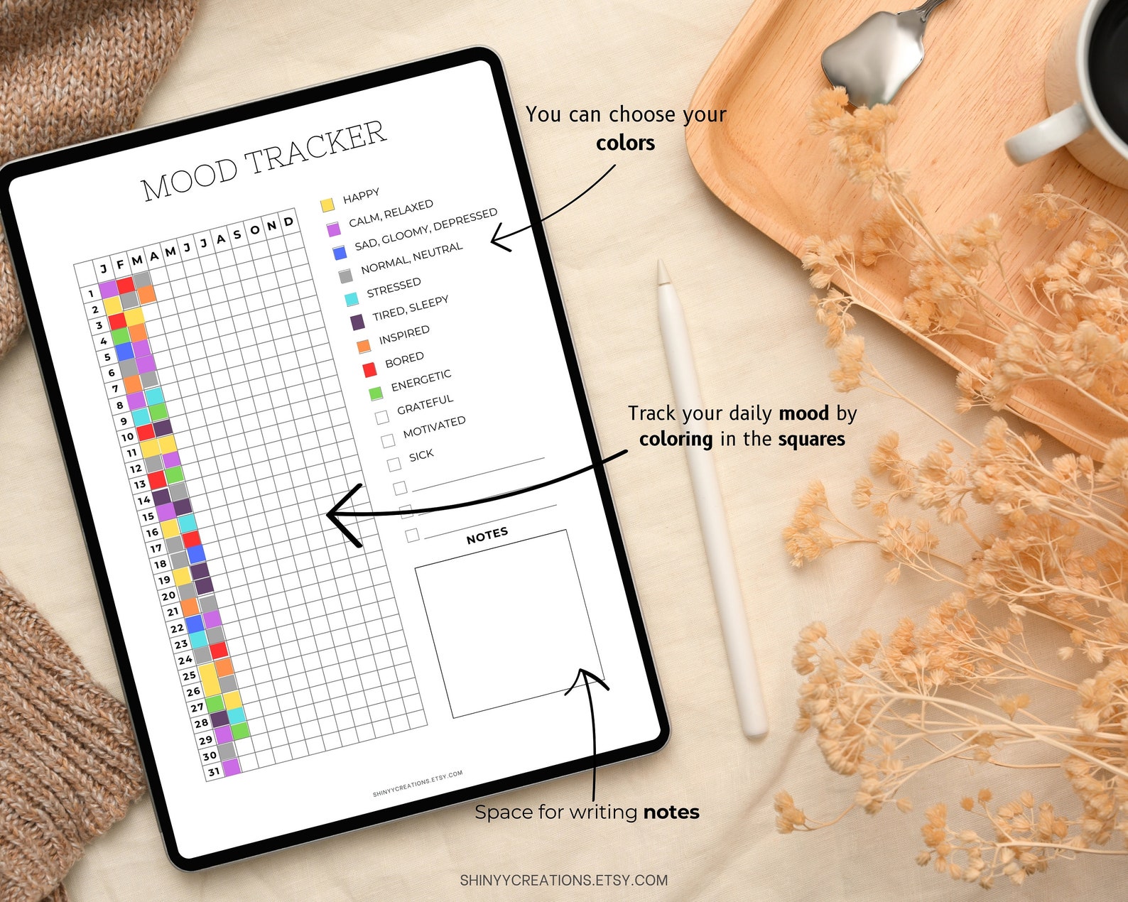 Mood Tracker Printable, Yearly Mood Tracker, Printable Tracker, Mood ...