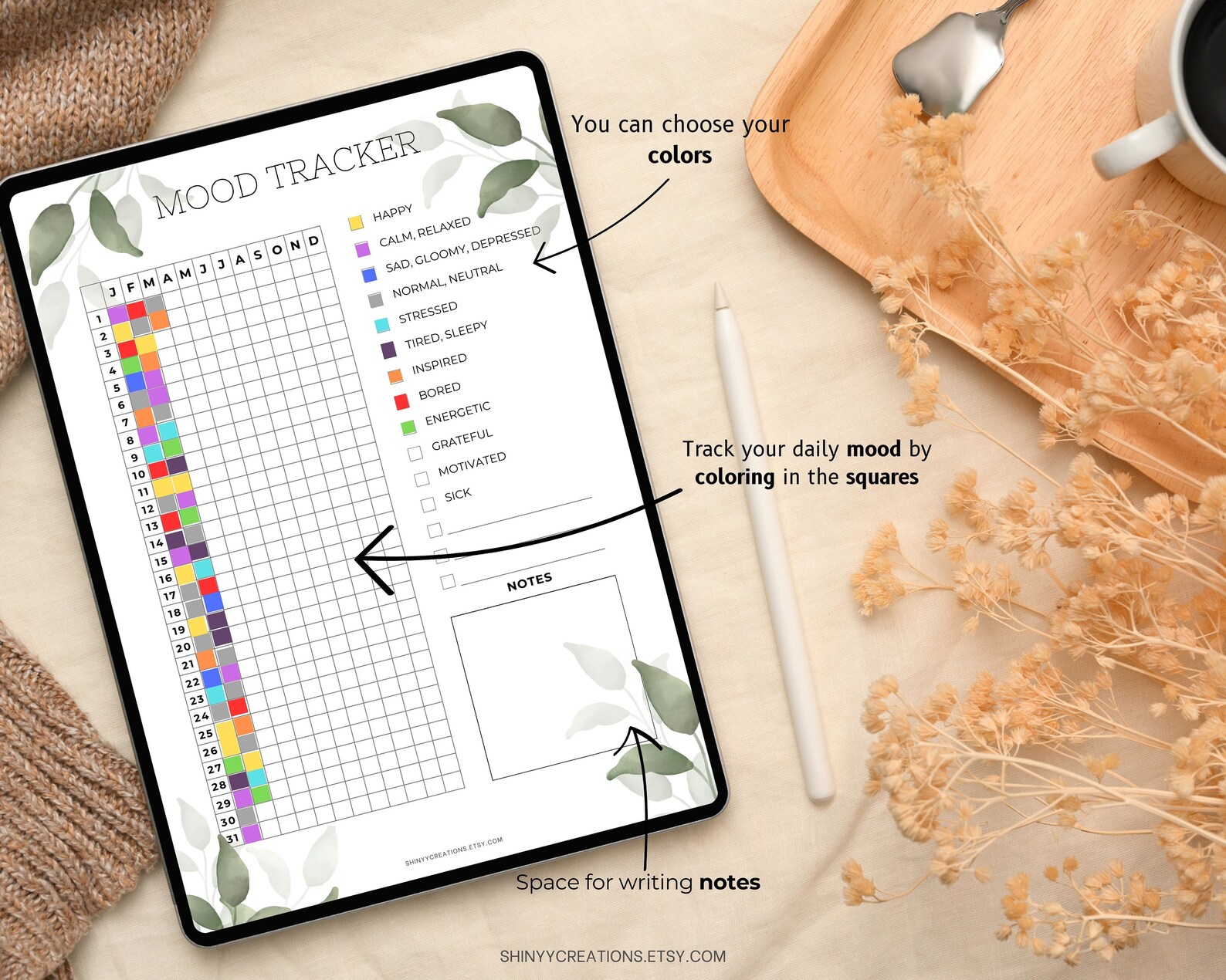 Mood Tracker Printable, Wellness Planner, Printable Tracker, Mood ...