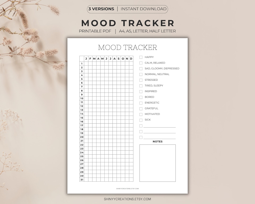 Mood Tracker Printable, Yearly Mood Tracker, Printable Tracker, Mood ...