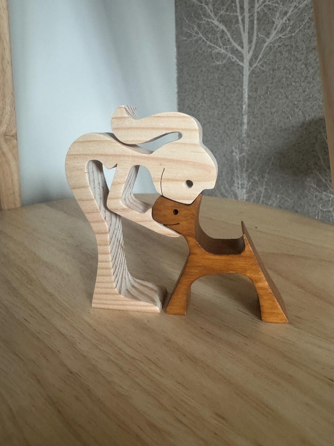 Woman and Dog, Wooden Sculpture, Hand Made, Craftmanship, Animal, Dog ...