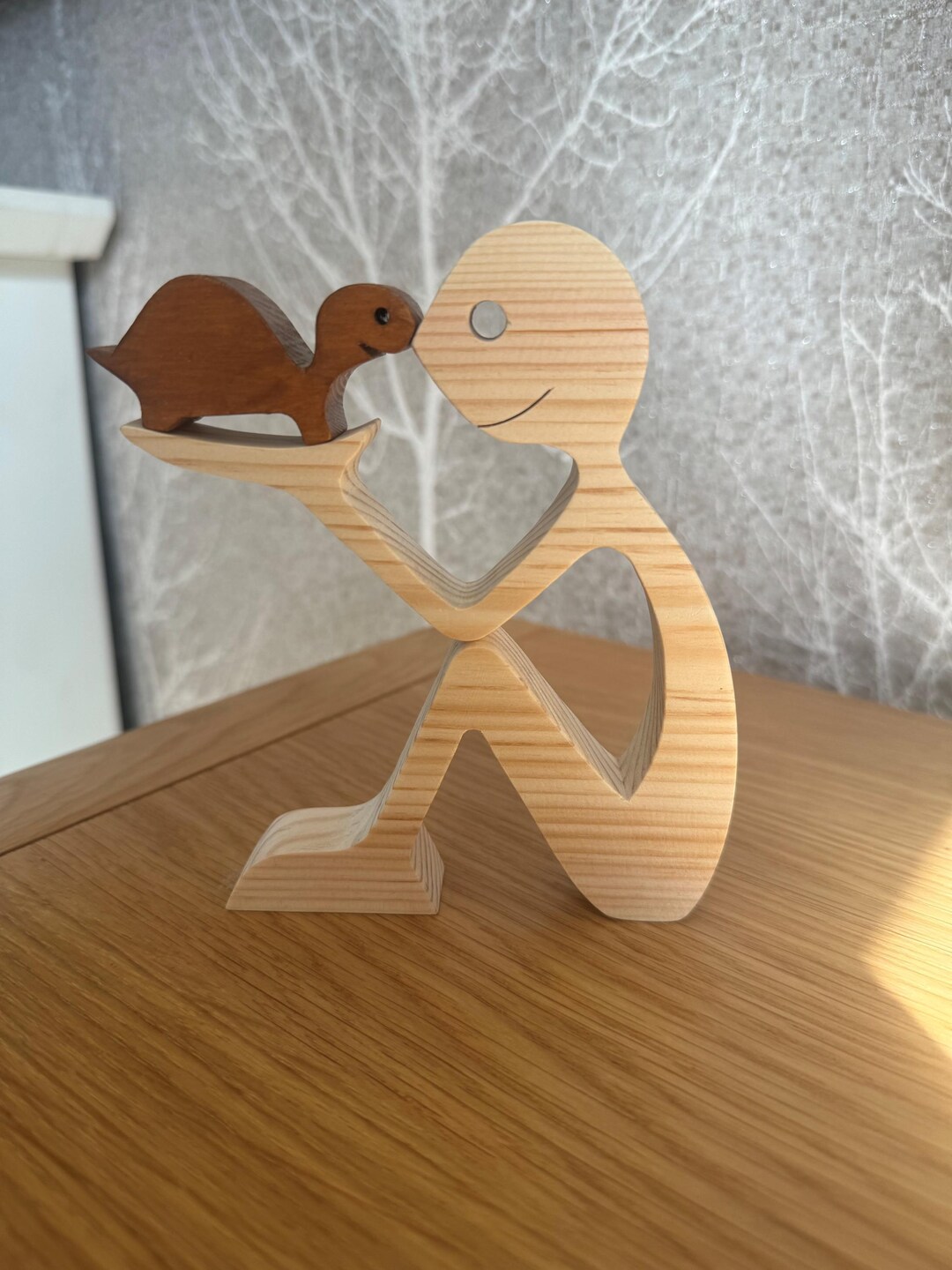 Man and Tortoise, Unique, Wooden Figure, Hand Made, Gift, Craftmanship ...