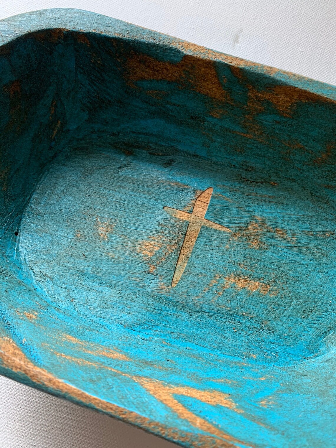 Turquoise Small Prayer Bowl, Wood Prayer Bowl, Dough Bowl, Bowls by Kim ...
