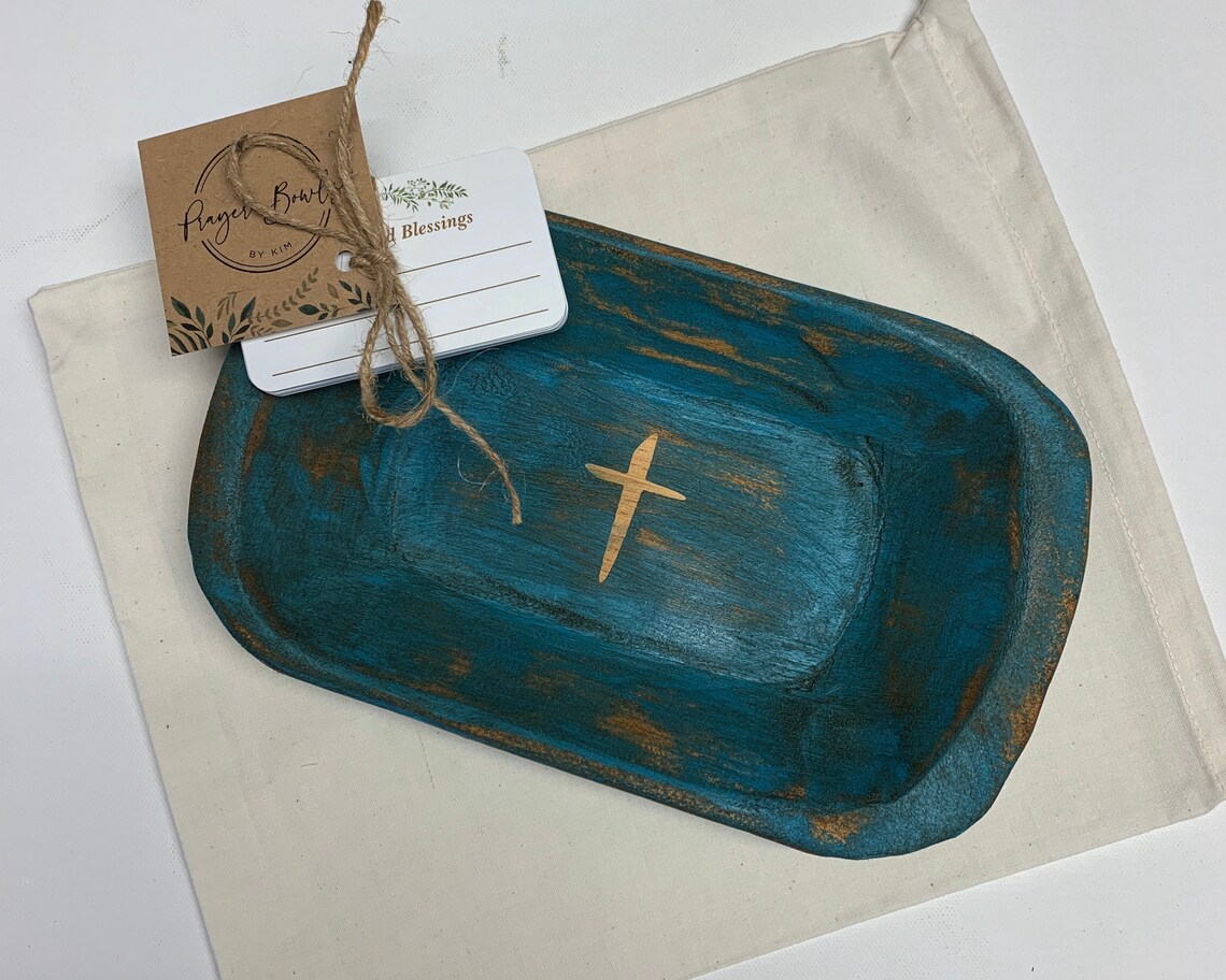 Turquoise Small Prayer Bowl, Wood Prayer Bowl, Dough Bowl, Bowls by Kim ...