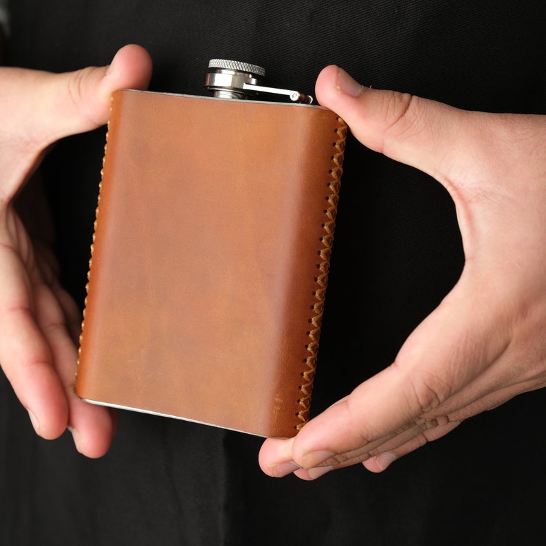 Personalized Leather Hip Flask, Leather Wrapped Flask, Camping Flask ...