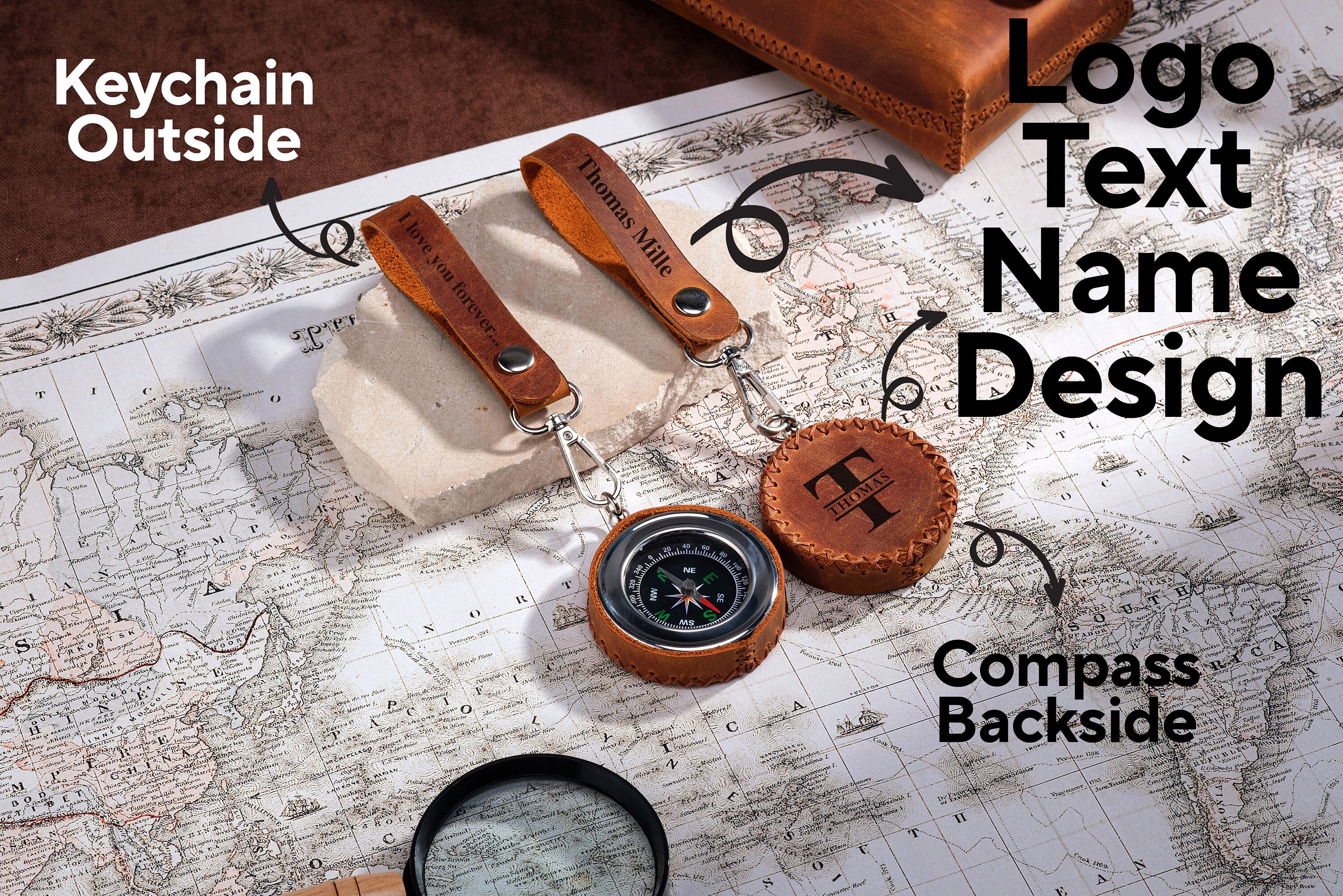 Personalized Compass Keychain, Key Fob,key Holder,key Ring,lanyard,key ...
