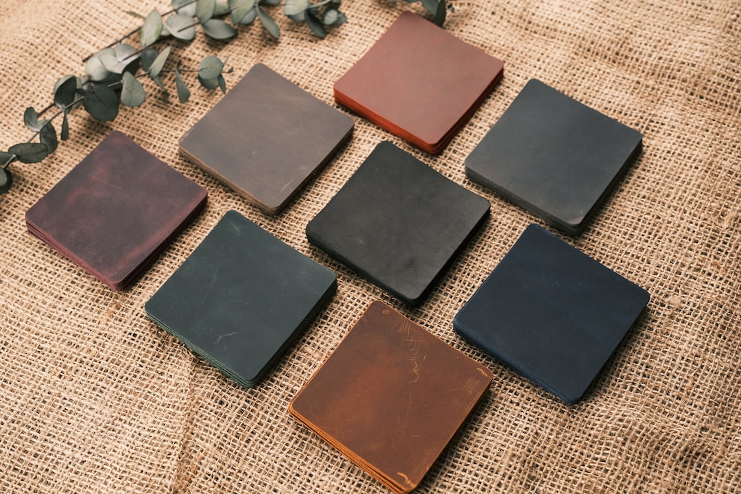 Handmade Leather Coasters Set, Square Leather Coaster, Leather Drink ...