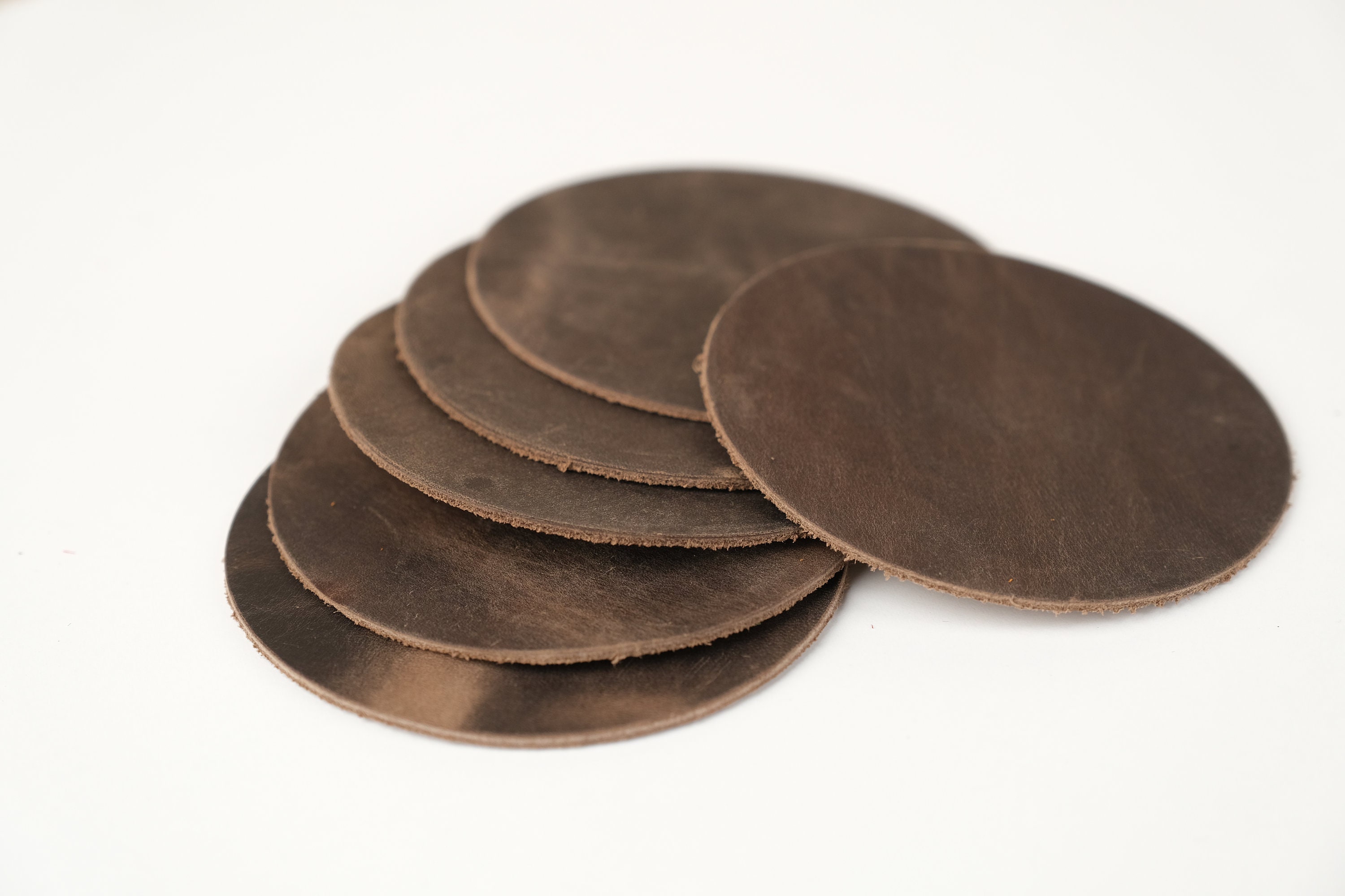 Handmade Leather Coasters Set, Round Leather Coaster, Leather Drink ...