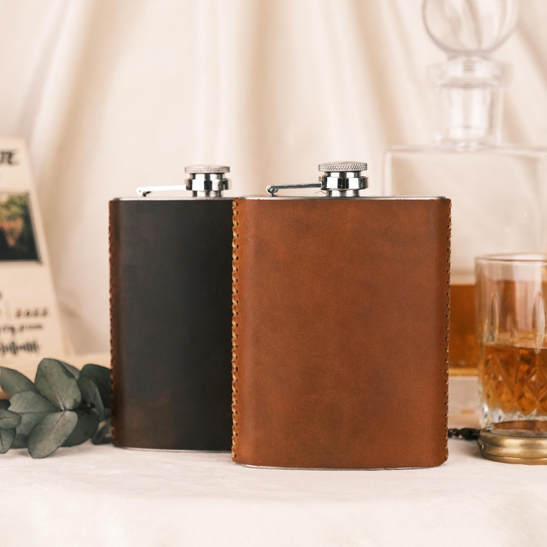 Personalized Leather Hip Flask, Leather Wrapped Flask, Camping Flask ...