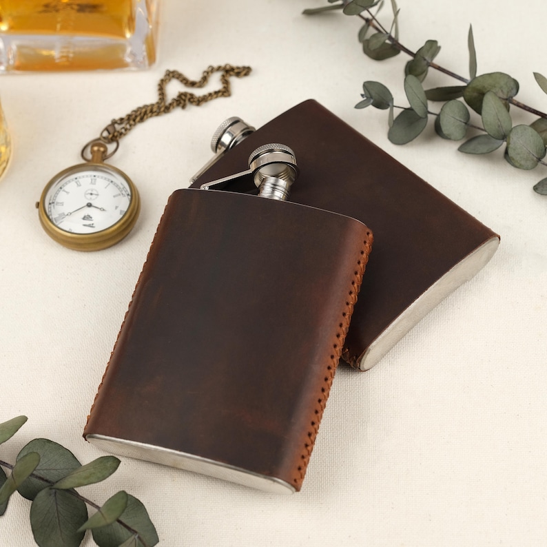 Personalized Leather Hip Flask, Leather Wrapped Flask, Camping Flask ...