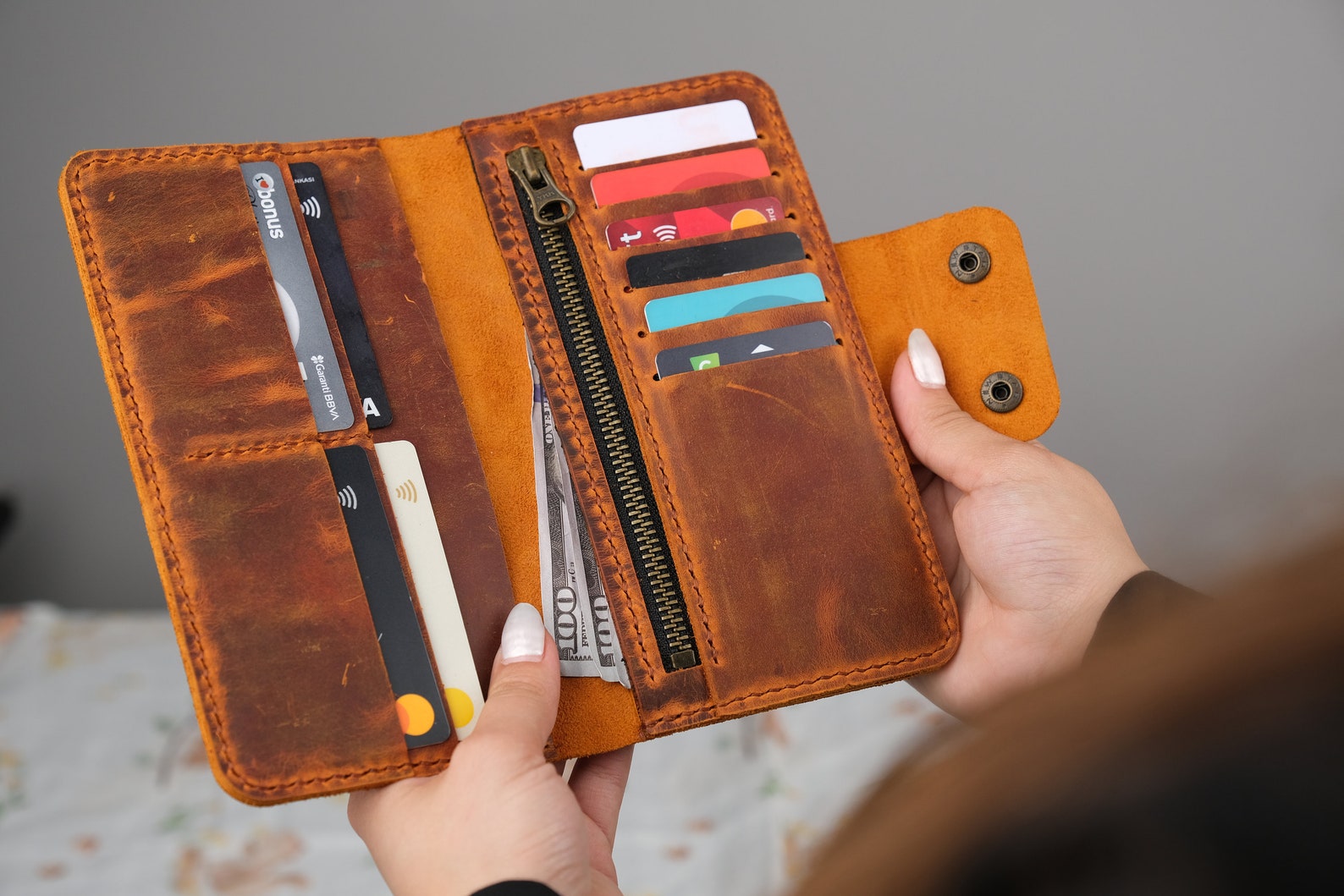 Leather Women's Long Wallet, Handmade Long Leather Wallet for Women ...