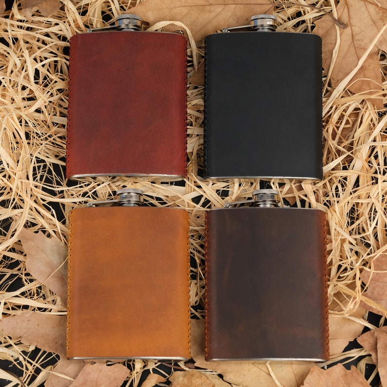 Personalized Leather Hip Flask, Leather Wrapped Flask, Camping Flask ...