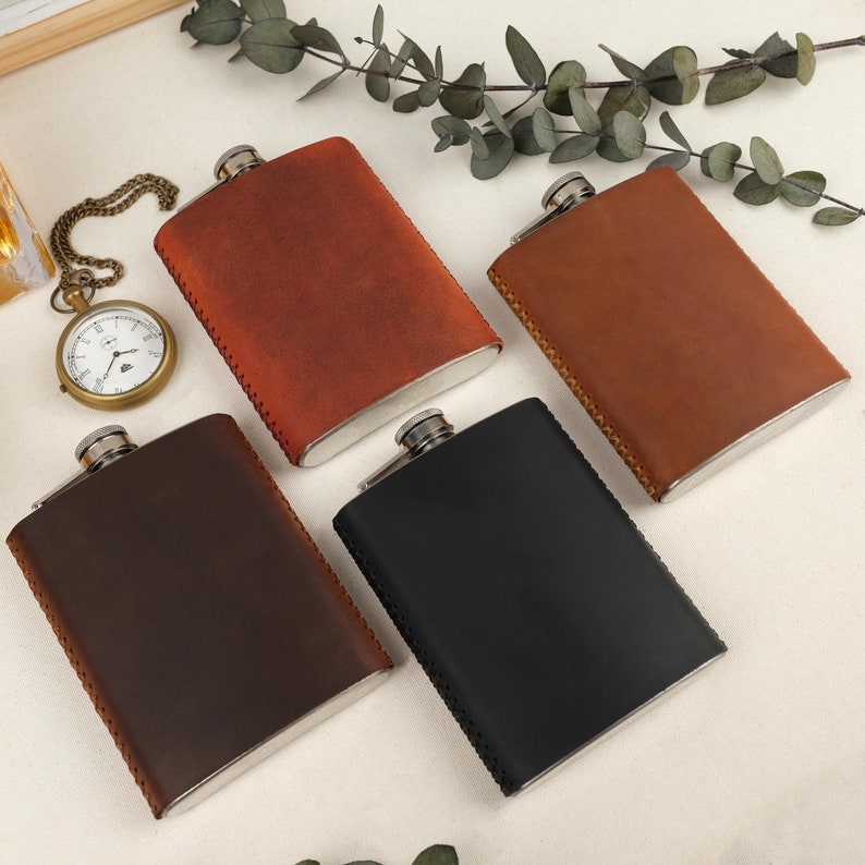 Personalized Leather Hip Flask, Leather Wrapped Flask, Camping Flask ...