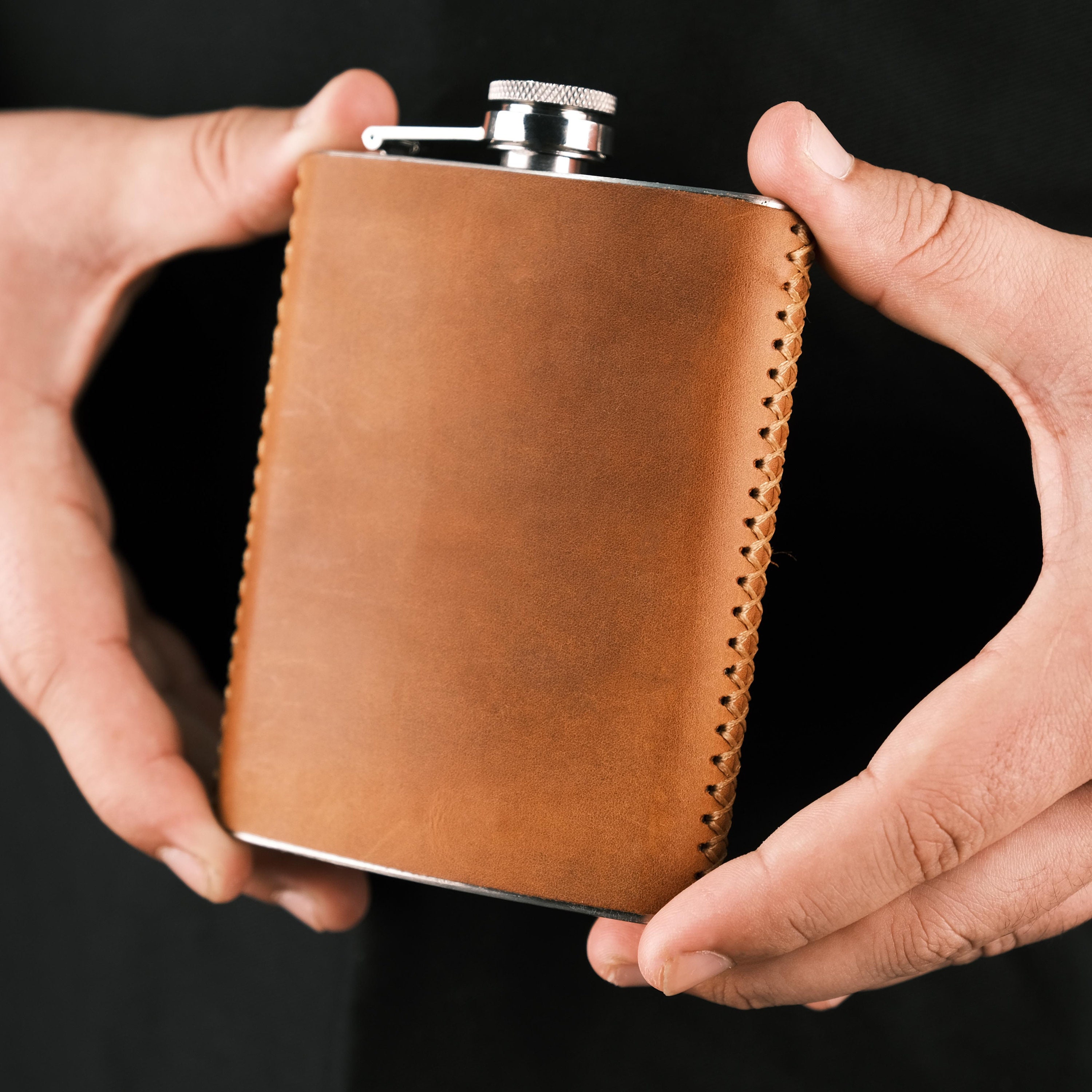Personalized Leather Hip Flask, Leather Wrapped Flask, Camping Flask ...