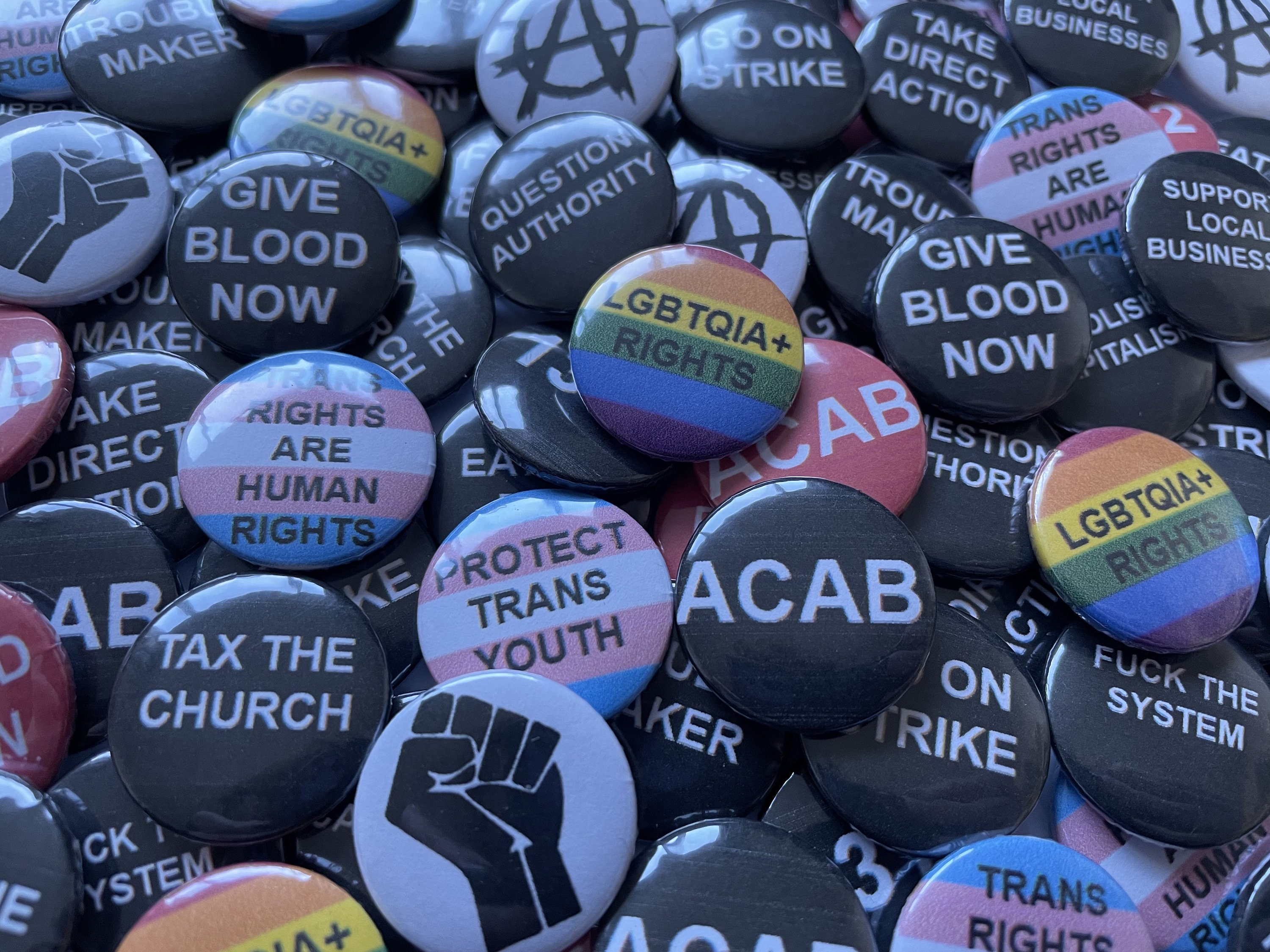 Punk and Anarchist 25mm Handmade Pin Badges With Assorted Slogans and ...