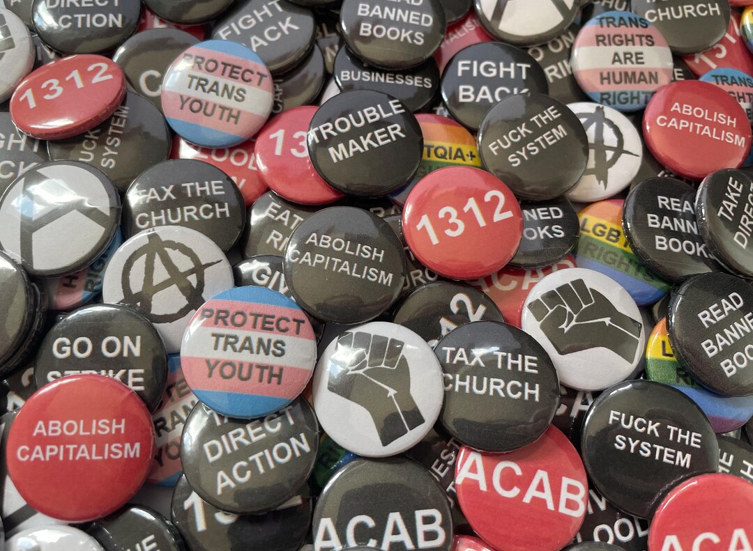Punk and Anarchist 25mm Handmade Pin Badges With Assorted Slogans and ...
