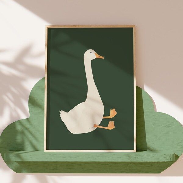 Silly Goose Wall Art, Cute Goose Poster, Beige Nursery Decor, Farm ...