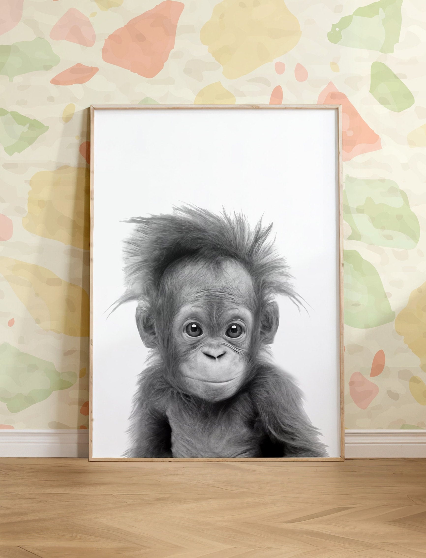 Monkey Picture for Nursery, Baby Monkey B&w Photography, Chimp Print ...