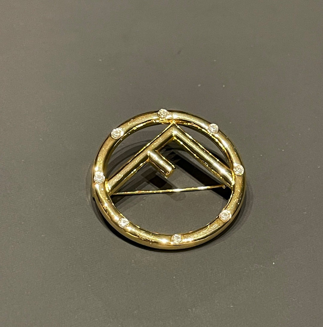 Vintage Fendi Gold Brooch With Stones - Etsy