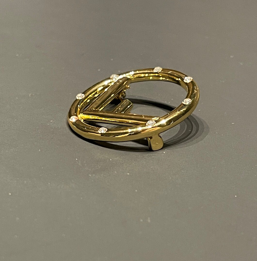 Vintage Fendi Gold Brooch With Stones - Etsy