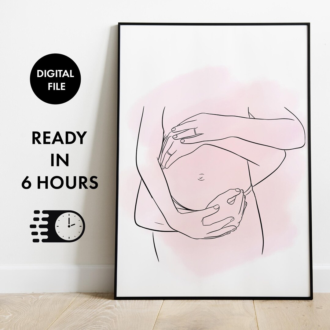 Custom Pregnant Woman Line Art,first Mom and Baby Line Portrait,mother ...