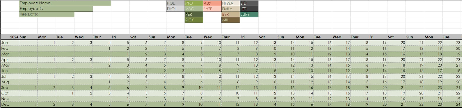2024 Employee Attendance Record Spreadsheet - Etsy