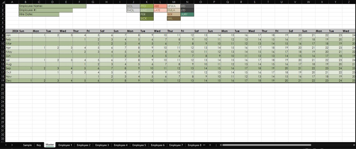 2024 Employee Attendance Record Spreadsheet - Etsy