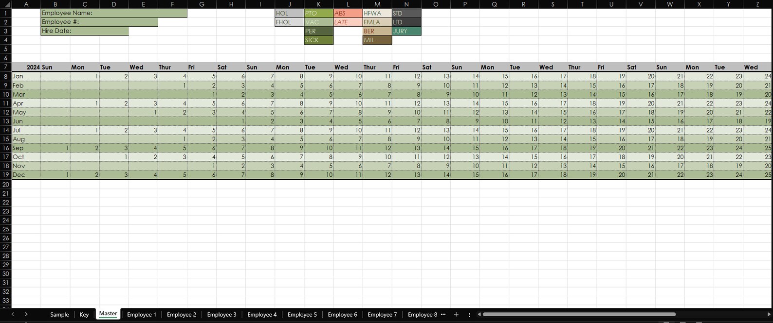 2024 Employee Attendance Record Spreadsheet - Etsy
