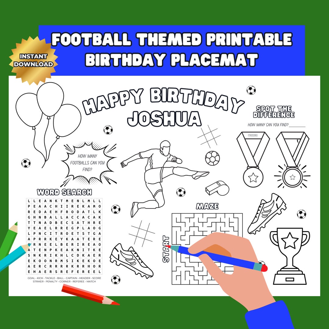 Football Soccer Themed Printable Birthday Placement DIGITAL Kids ...