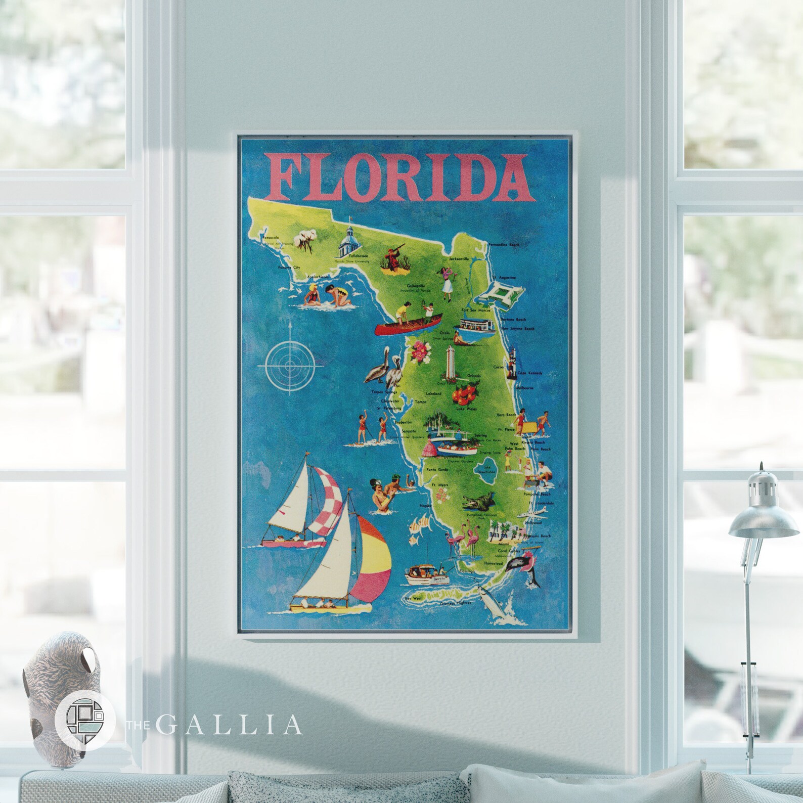 Vintage Florida Map Framed Canvas (C) Wall Art Office Space Commercial ...