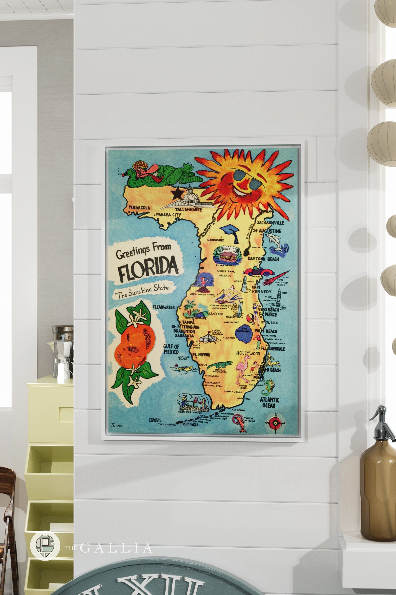Vintage Florida Map Framed Canvas (A) Wall Art Office Space Commercial ...