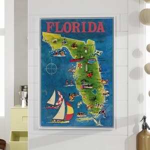 Vintage Florida Map Framed Canvas (C) Wall Art Office Space Commercial ...