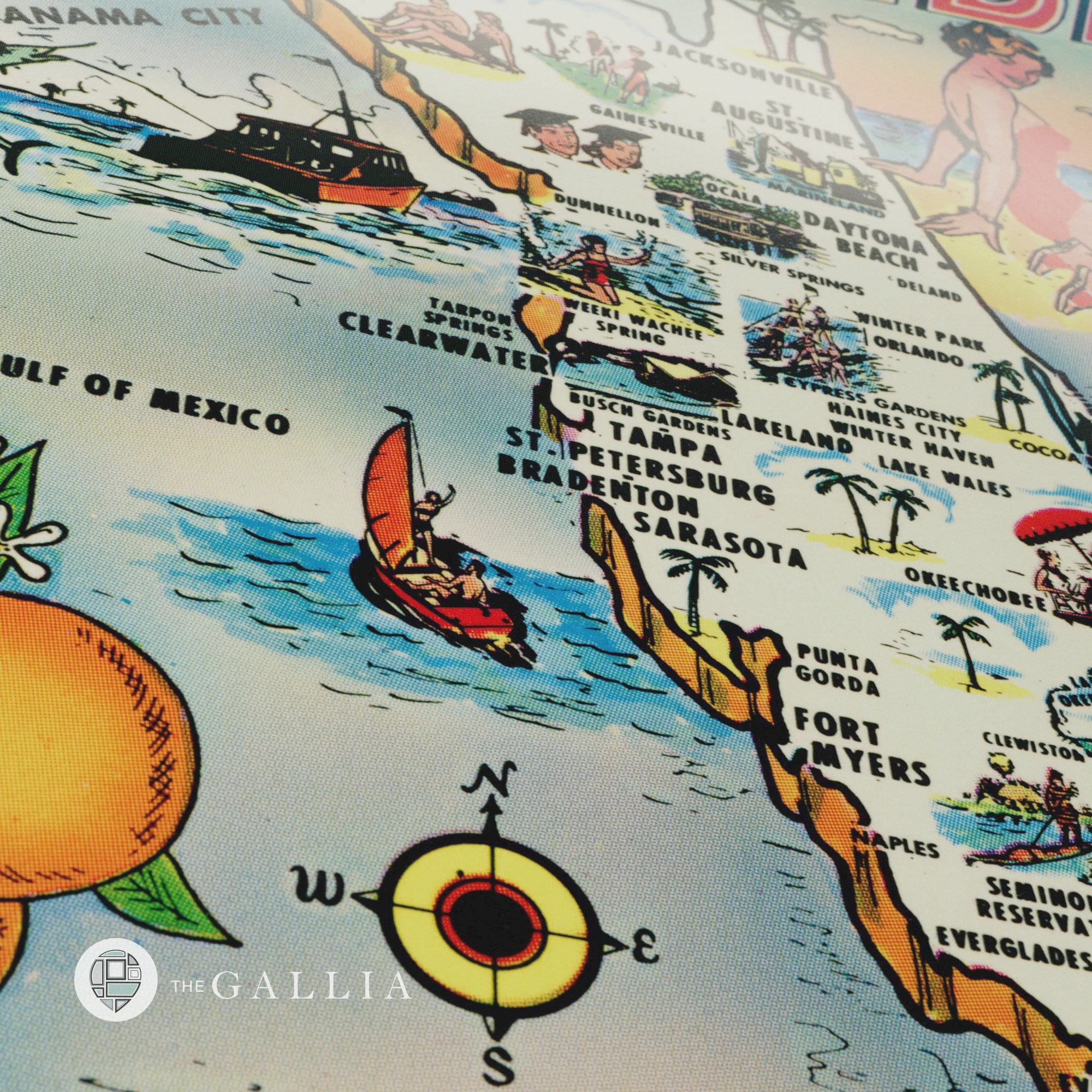 Vintage Florida Map Framed Canvas D Wall Art Office Space Commercial ...