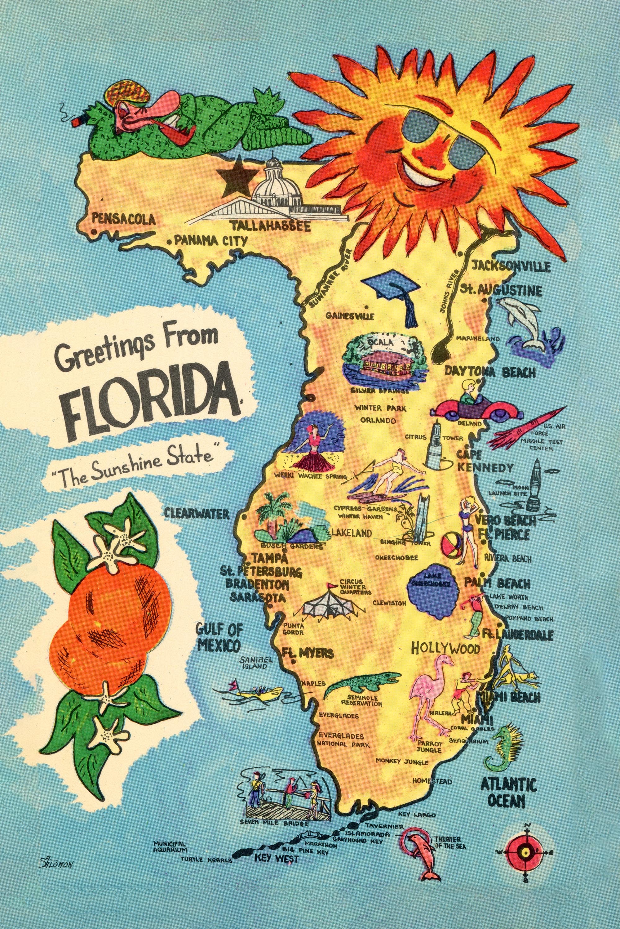 Vintage Florida Map Framed Canvas (A) Wall Art Office Space Commercial ...