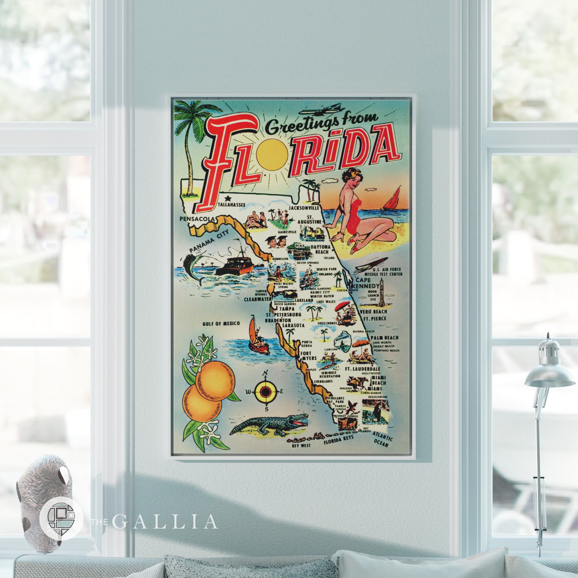 Vintage Florida Map Framed Canvas D Wall Art Office Space Commercial ...