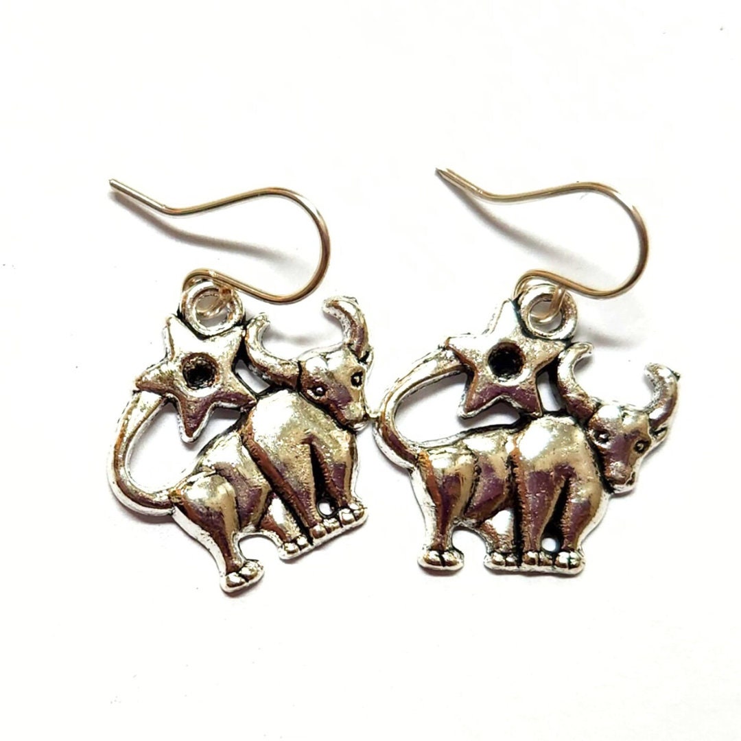 Silver Zodiac Symbol Taurus Star Astrology Dangle Earrings - Etsy