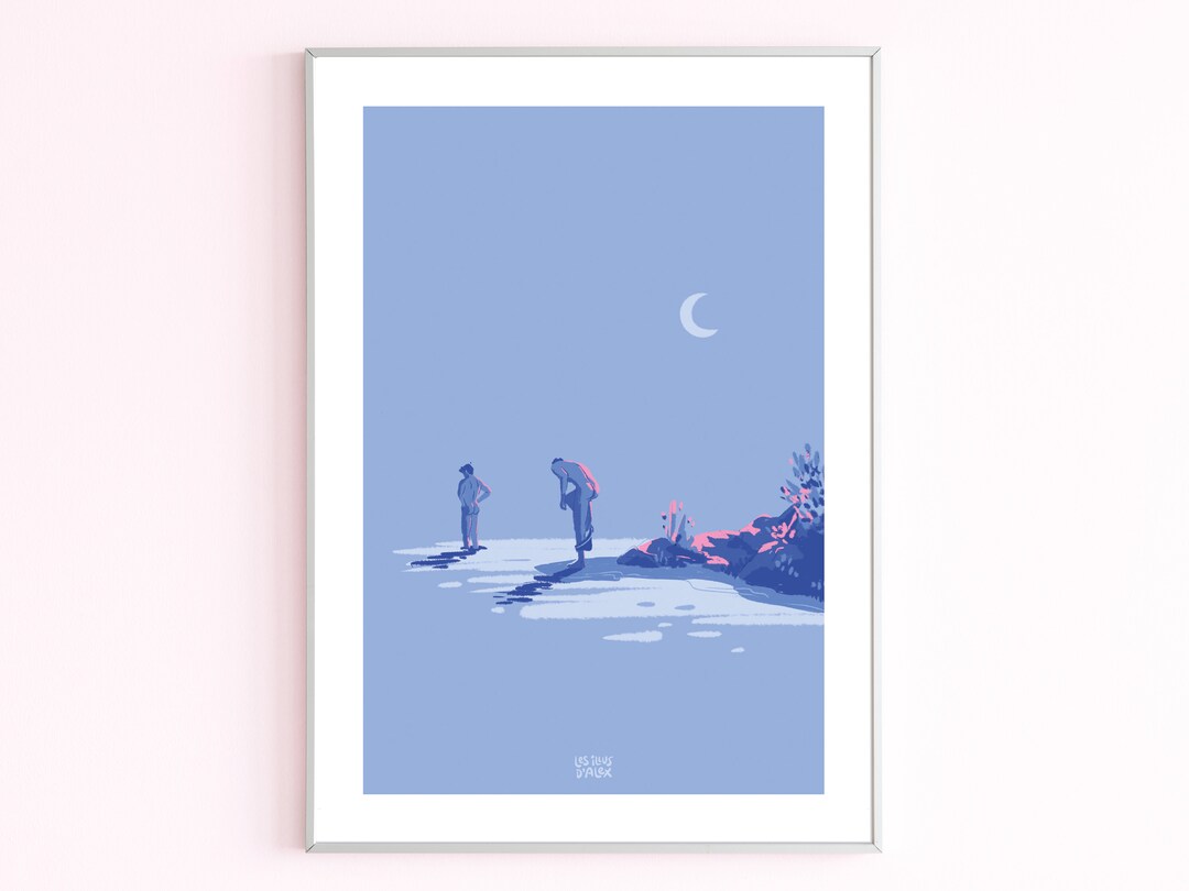 Poster of Two Men Undressing to Bathe in the Moonlight - Etsy