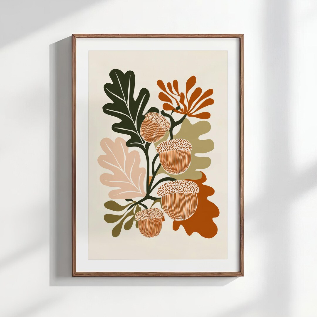 Bauhaus Eichel Print: Mid Century Modern Herbst Dekor, Eichel Blätter ...