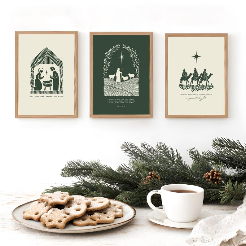 The Nativity Set, 40 Christian Printable Wall Art Bundle, Minimalist ...