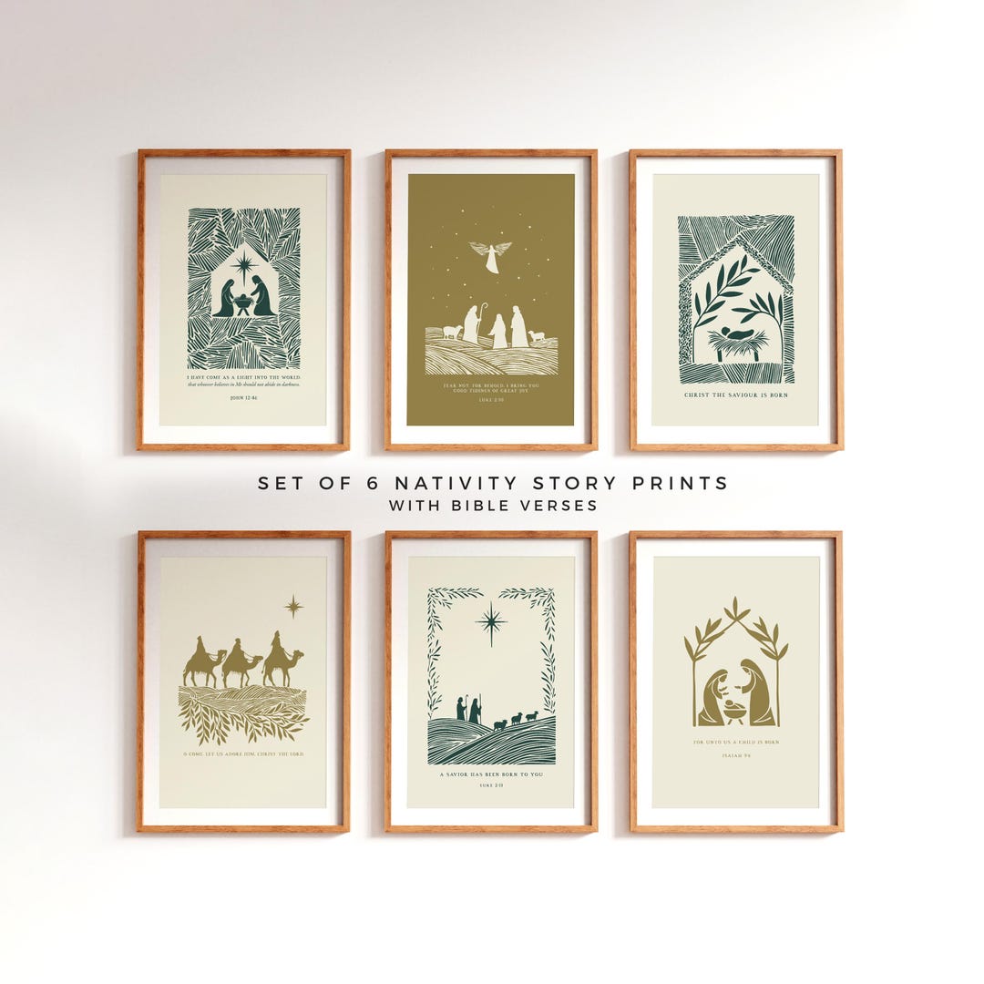 Nativity Wonder Set of 6 Christian Wall Art Prints, Minimalist ...