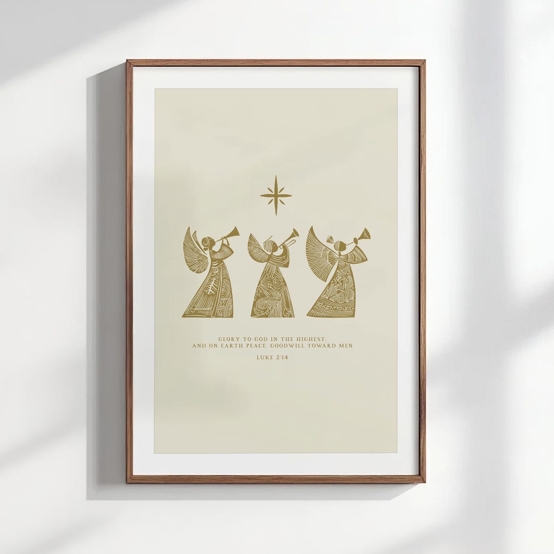 Minimalist Nativity Angel Choir Scene, Luke 2:14 Bible Print, Modern ...