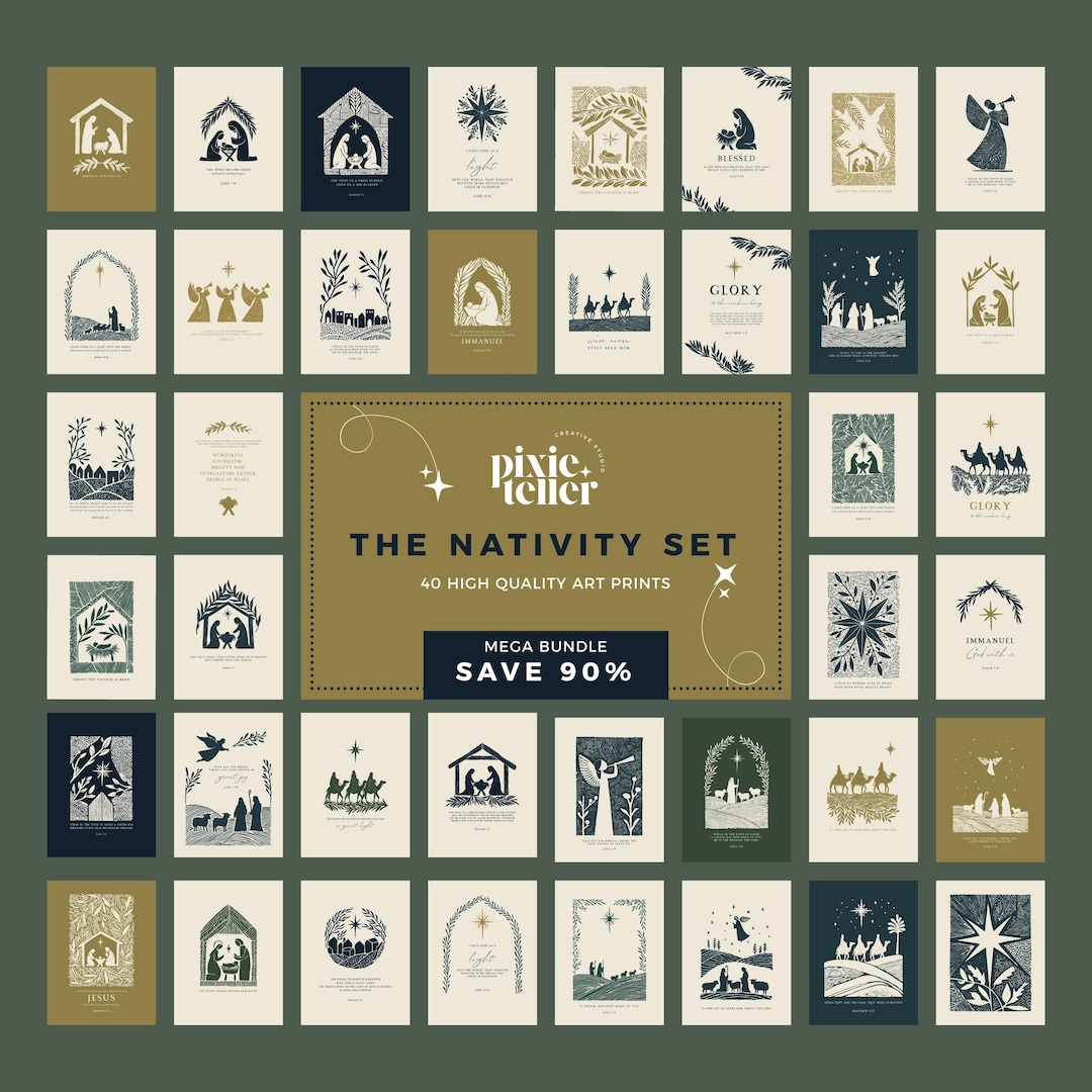 The Nativity Set, 40 Christian Printable Wall Art Bundle, Minimalist ...