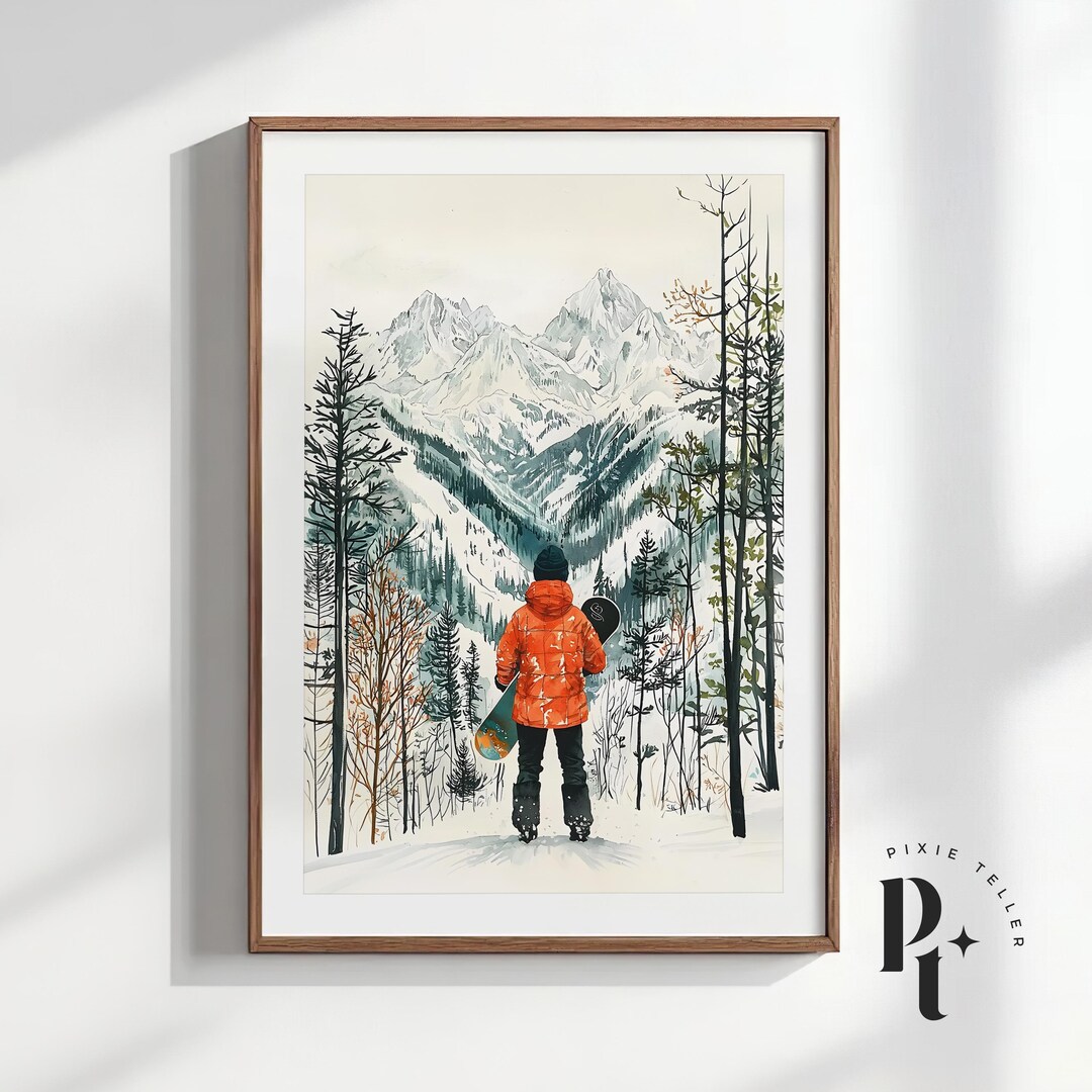 Snowboarder Mountain Print: Winter Sports Wall Art (digital Download ...