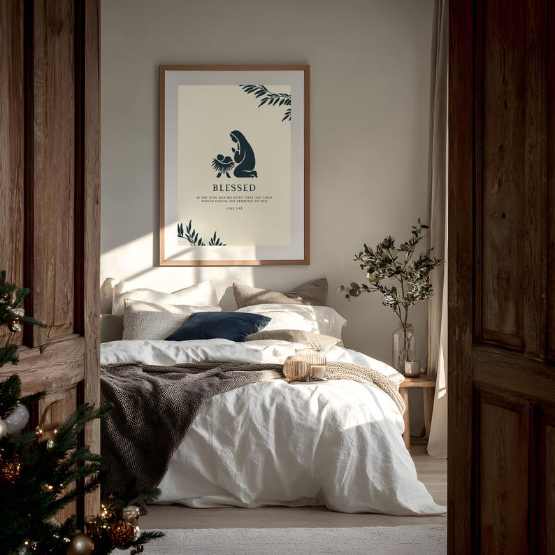 Blessed Mary and Baby Jesus Print, Bible Verse Luke 1:45 Digital Art ...