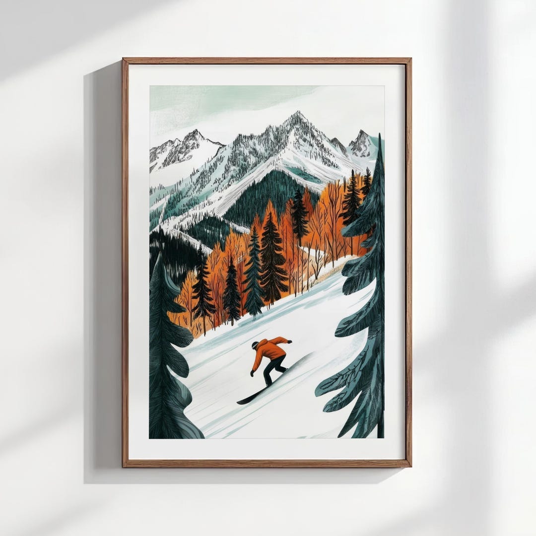 Snowboarding Wall Art: Winter Mountain Print, Ski & Snowboard Decor ...