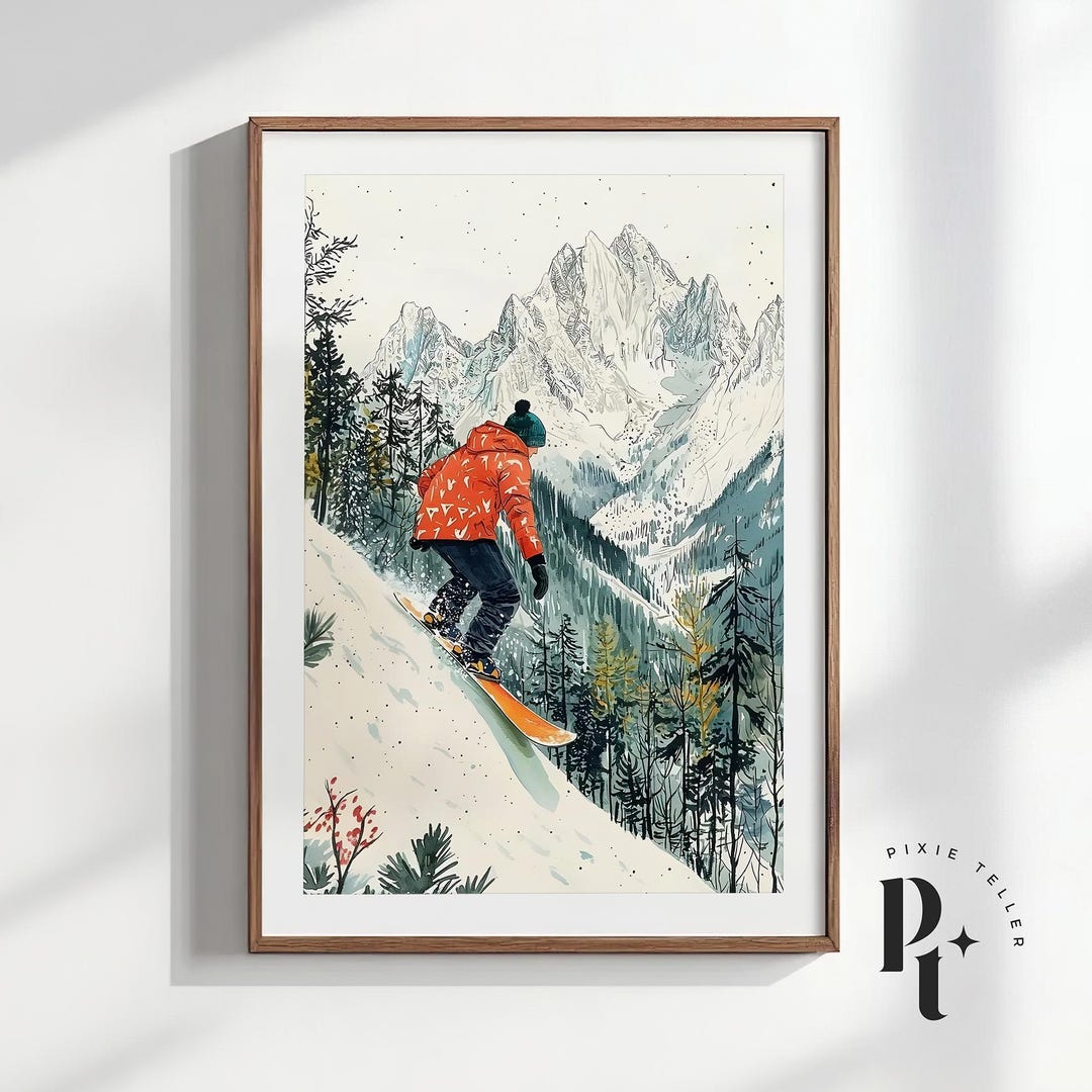 Snowboarder in Action Watercolor Print: Ski Lodge Winter Sports Art ...