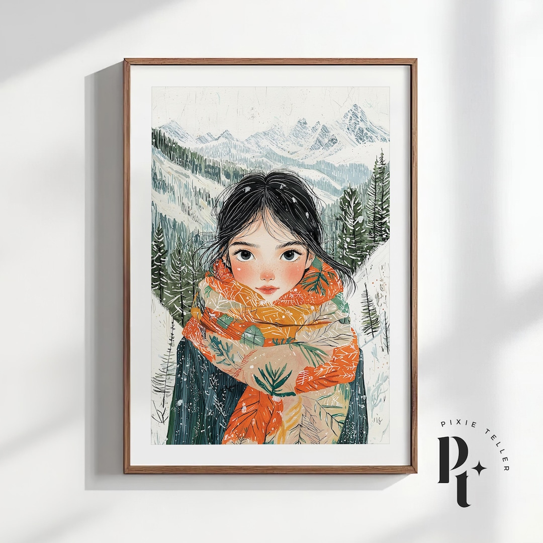 Cozy Winter Girl Portrait Print: Ski Lodge Home Decor, Snowy Alpine ...