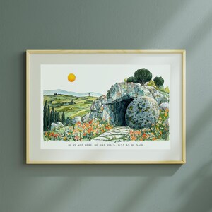 He Has Risen - Empty Tomb Bible Vrese Print- Christian Easter Painting ...