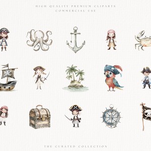 Watercolor Pirate Clipart, Kids Pirate Theme Birthday Party Clip Art ...