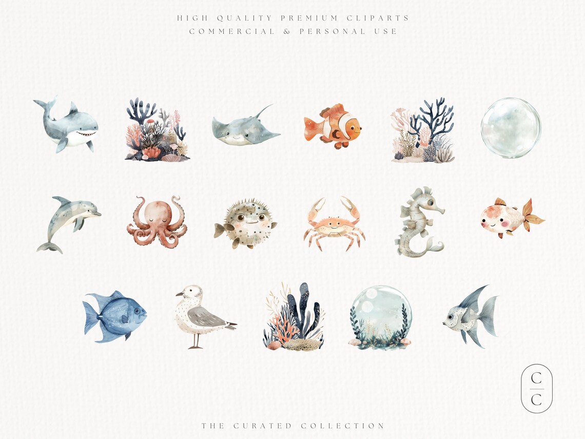 Watercolor Under the Sea Clipart, Scuba Diver, Save Oceans Wall Art ...